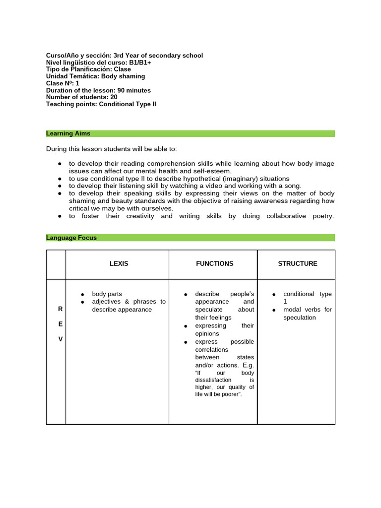 1.5 Lesson Plan B (1) | PDF | Body Image | Mental Health