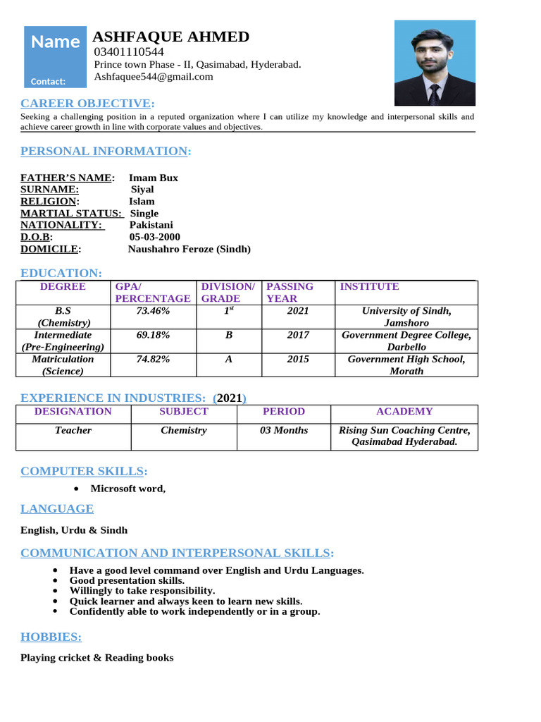 Ashfaque Ahmed CV | PDF