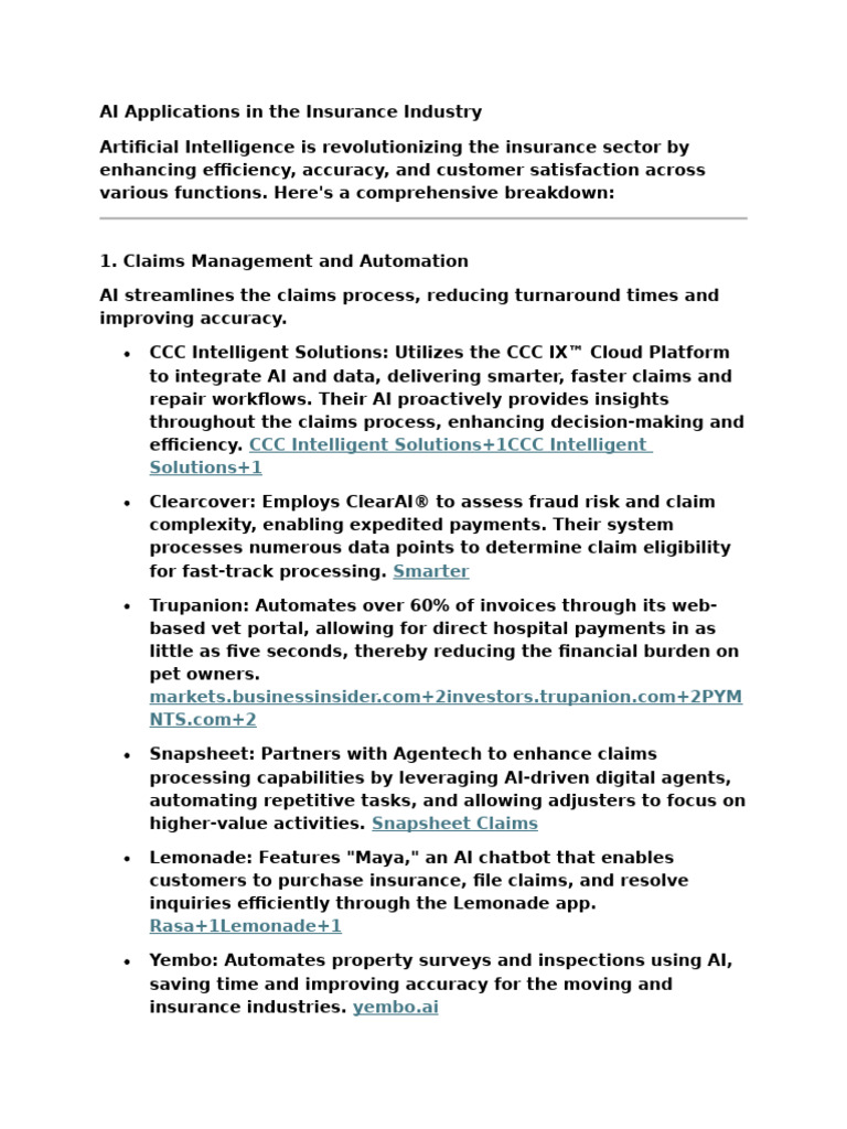 AI Applications in The Insurance Industry Examples From Genai | PDF ...