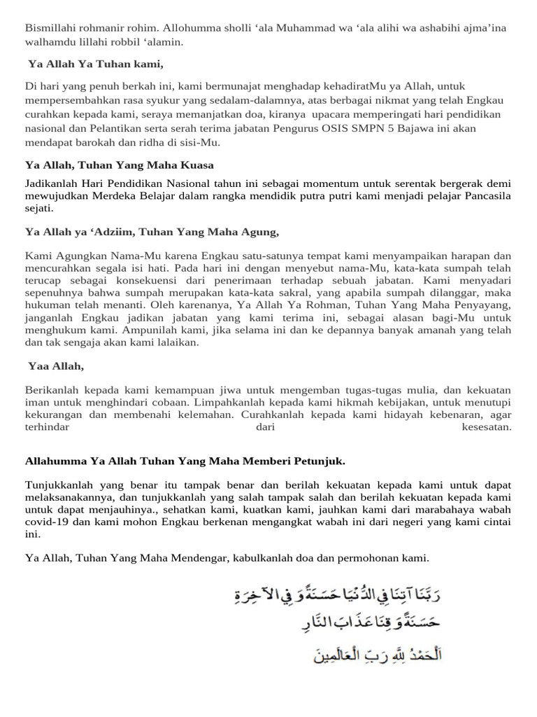 Doa Syukur Hari Pendidikan Nasional | PDF