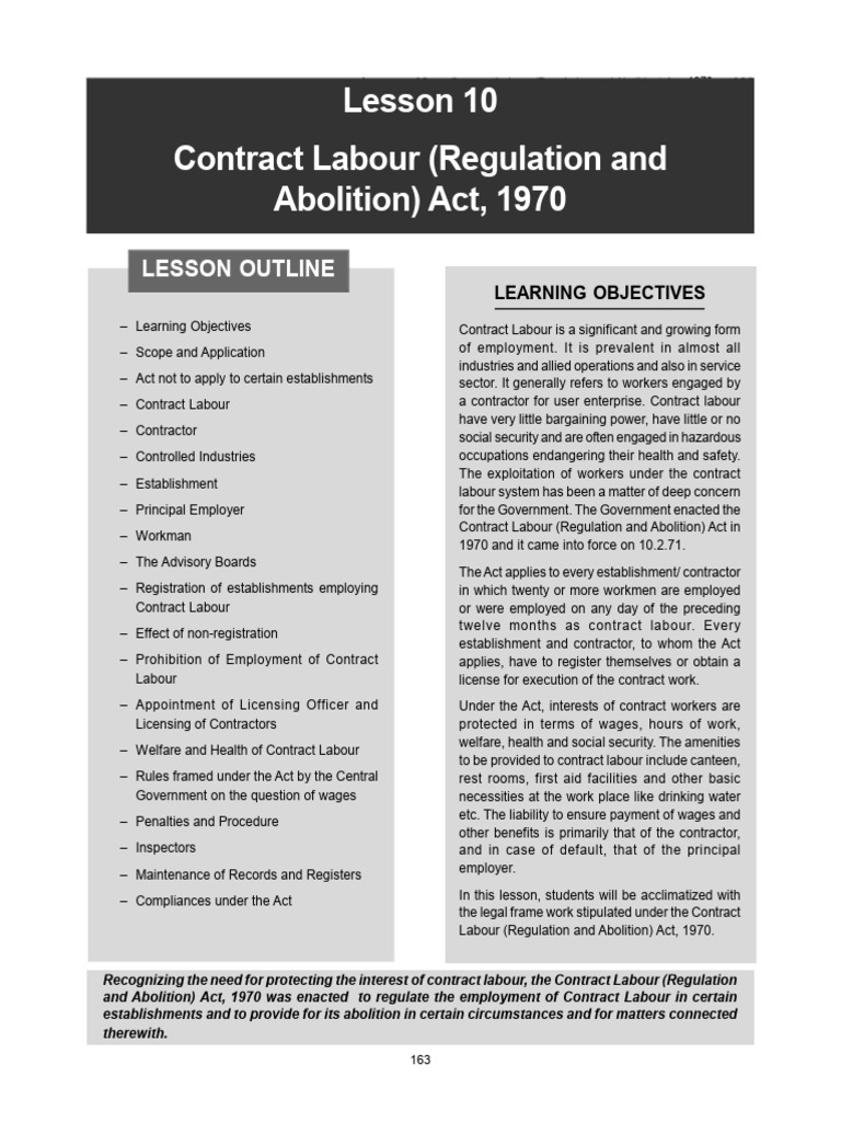 Contract Labour 1970 Module II | PDF | Employment | Labour Law