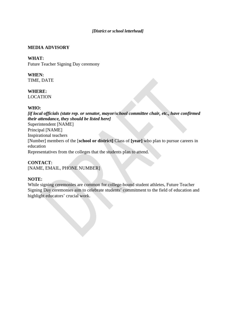 Sample Media Advisory | PDF