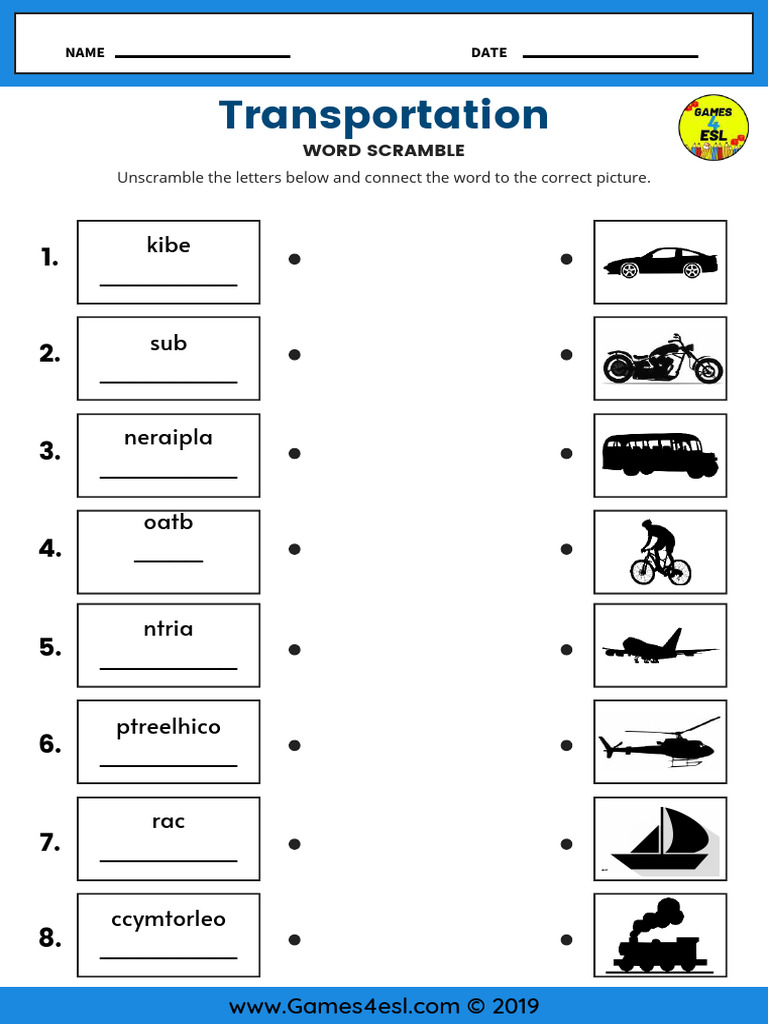 Transportation Worksheet Unscramble The Words | PDF