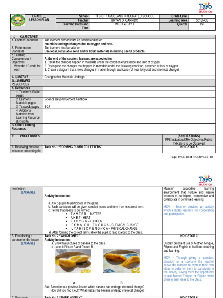 Grade 5 - 1st Quarter - Week 4 - Day 1 | PDF | Learning | Educational ...