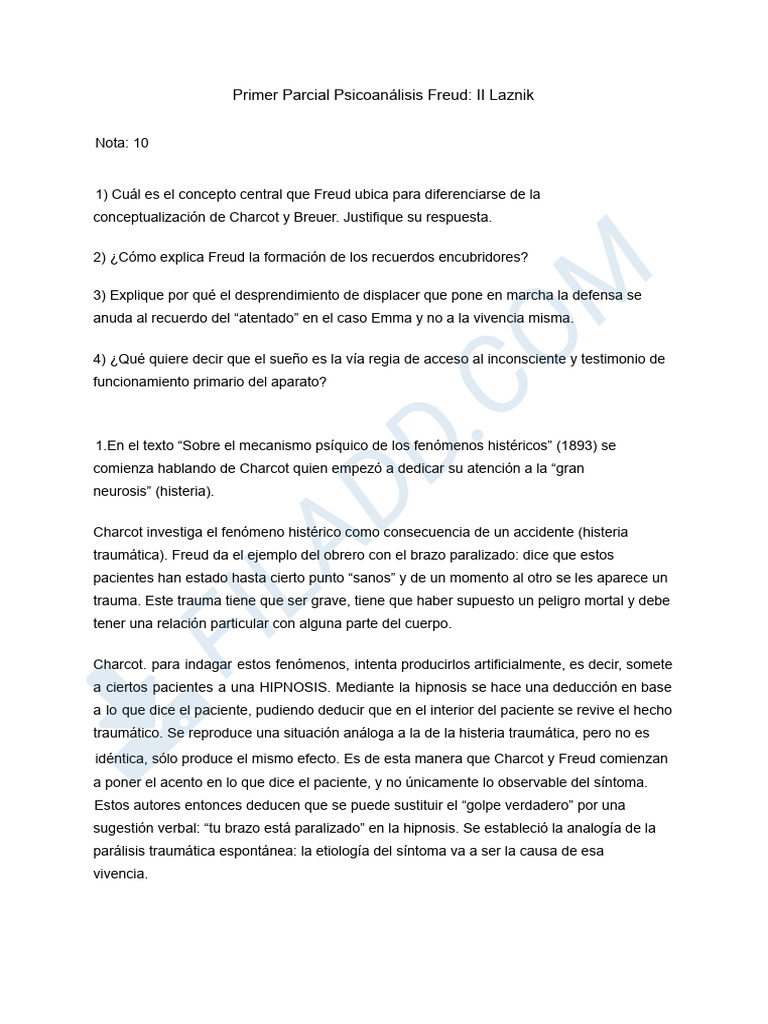 Primer Parcial PSA Laznik | PDF | Trauma psicólogico | Hipnosis