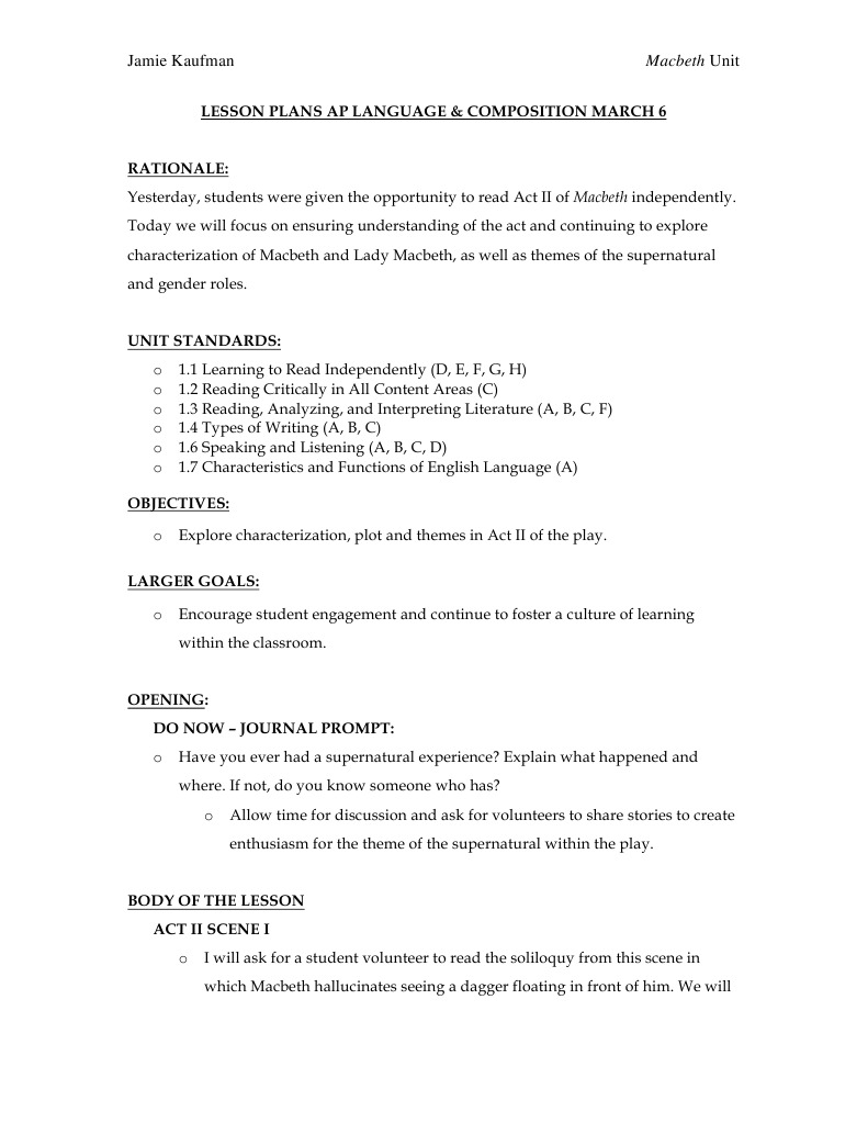 Jamie Kaufman: Lesson Plans Ap Language & Composition March 6 | PDF ...