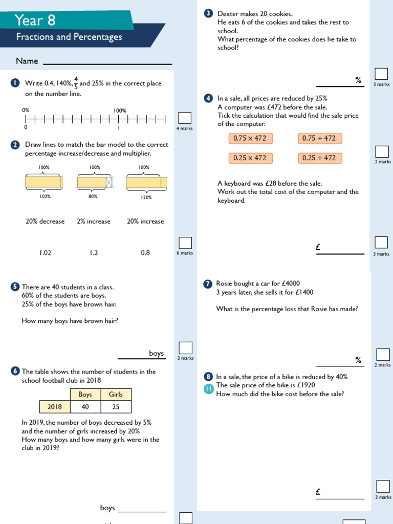 Year 8 Fractions and Percentages Guide | PDF | Percentage | Arithmetic