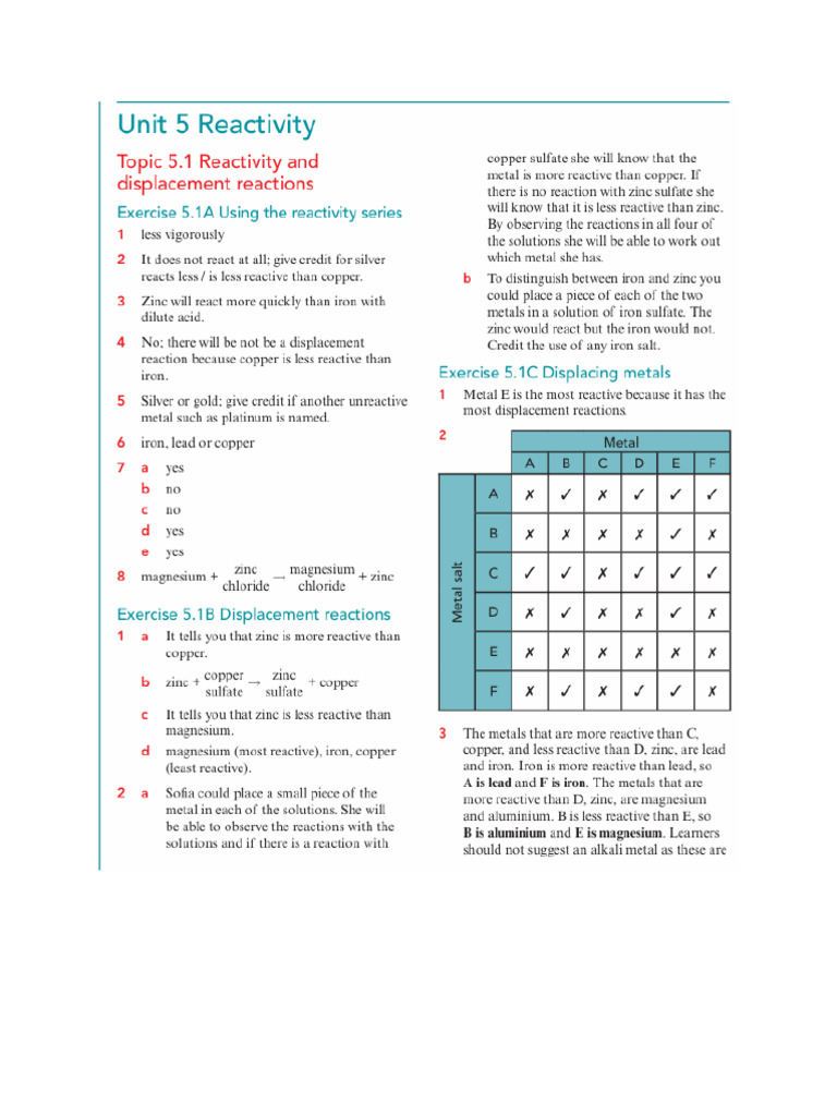 Unit 5 Workbook Answer Key | PDF