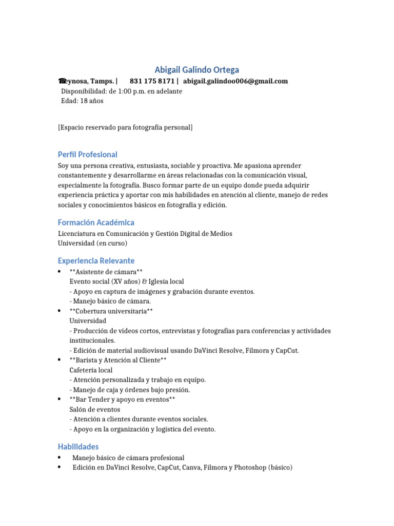 CV Abigail Galindo Ortega Con Espacio Foto | PDF