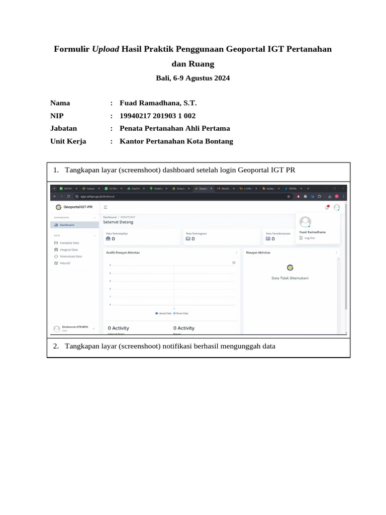 Formulir Upload Hasil Modul 4 Praktik Penggunaan Geoportal IGT Pertanahan Dan Ruang | PDF