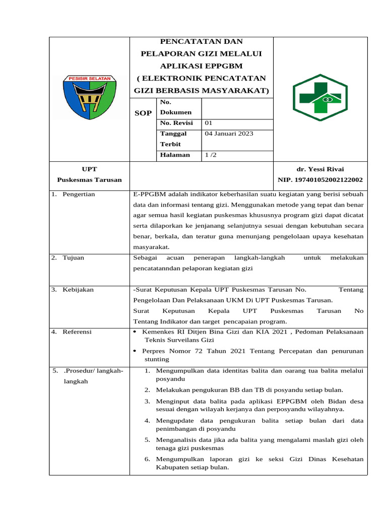 Sop Pencatatn Dan Pelaporan Eppgbm Pdf