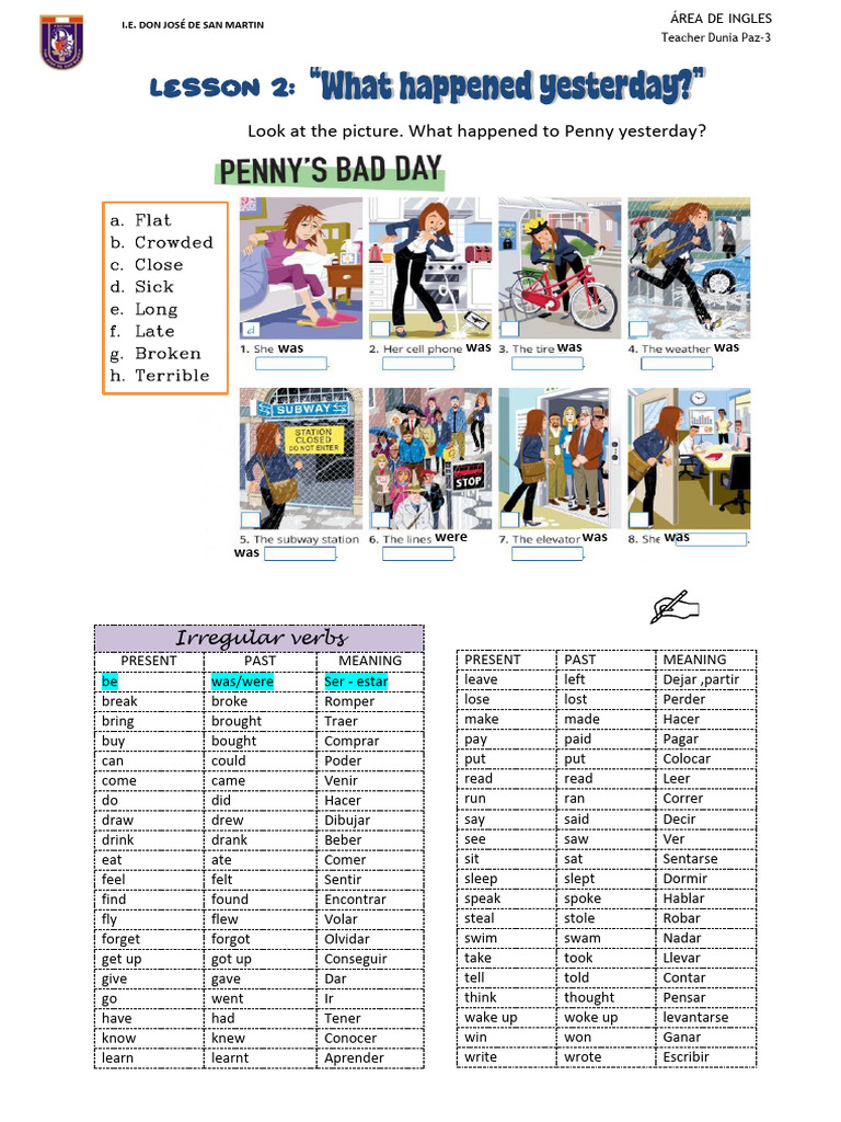 Lesson 2 - 3ro Ingles - What Happened | PDF