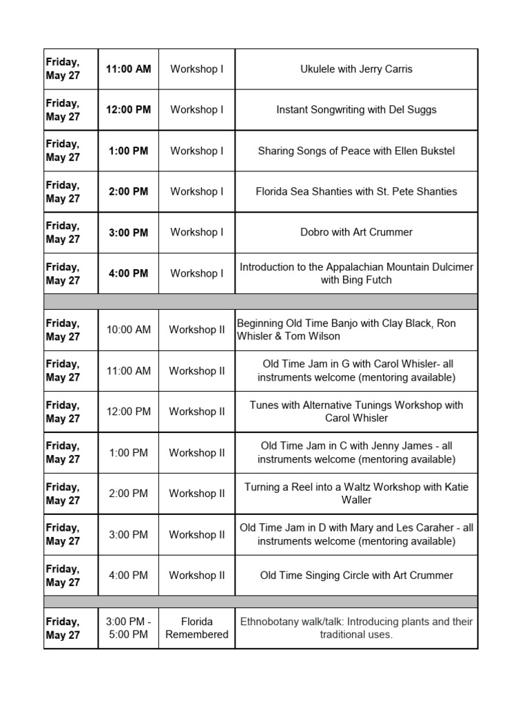 Workshop Schedule - Friday | PDF