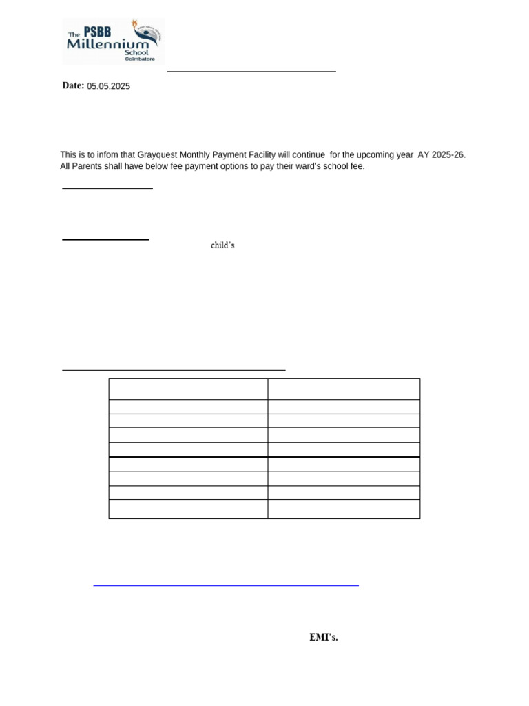 Important Circular For Fee Payment The PSBB Millennium School Coimbatore1746436286-1 | PDF | Fee ...