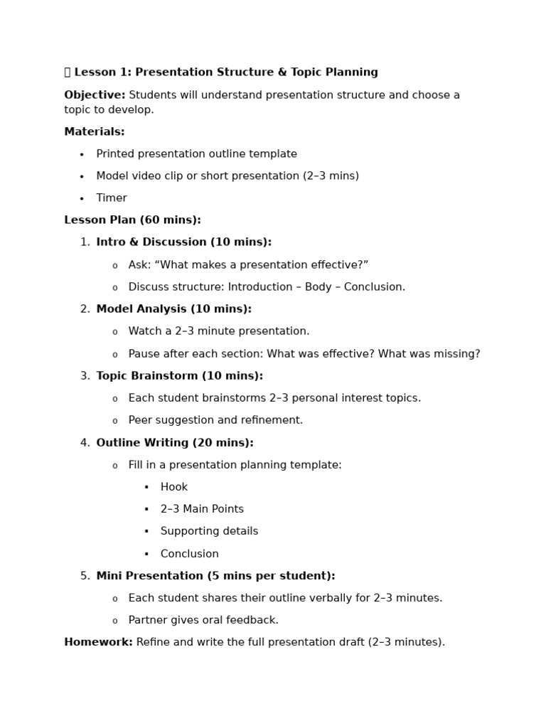 3 Presentation Lesson Plans | PDF | Body Language | Lesson Plan