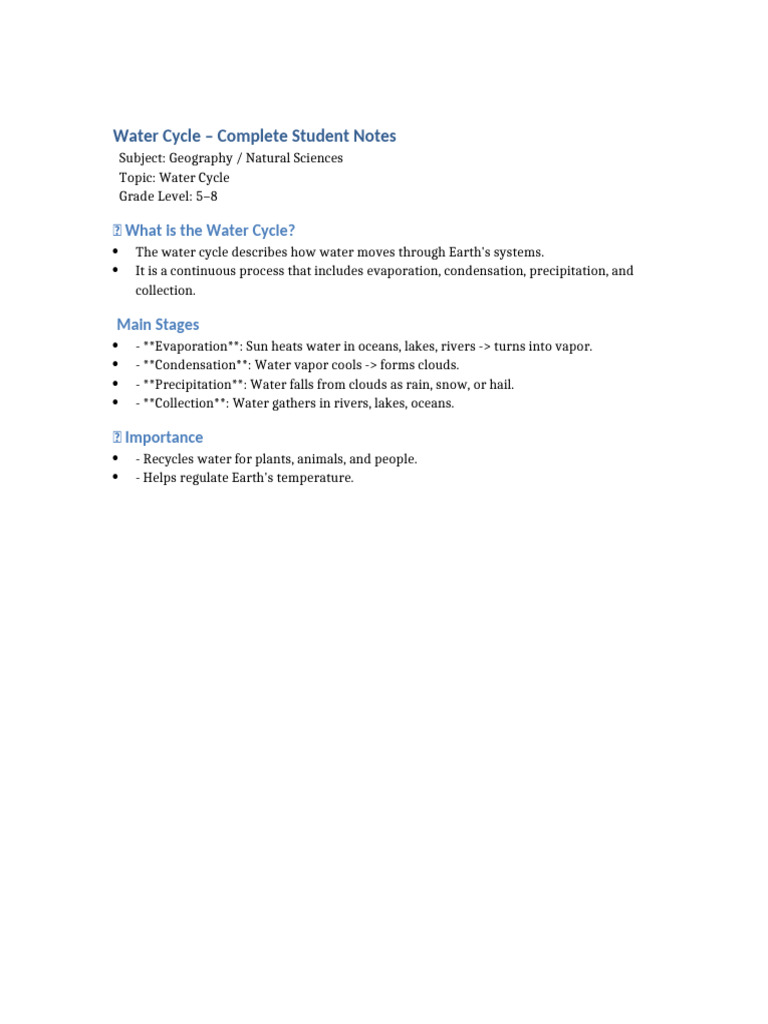 Complete Water Cycle Notes | PDF