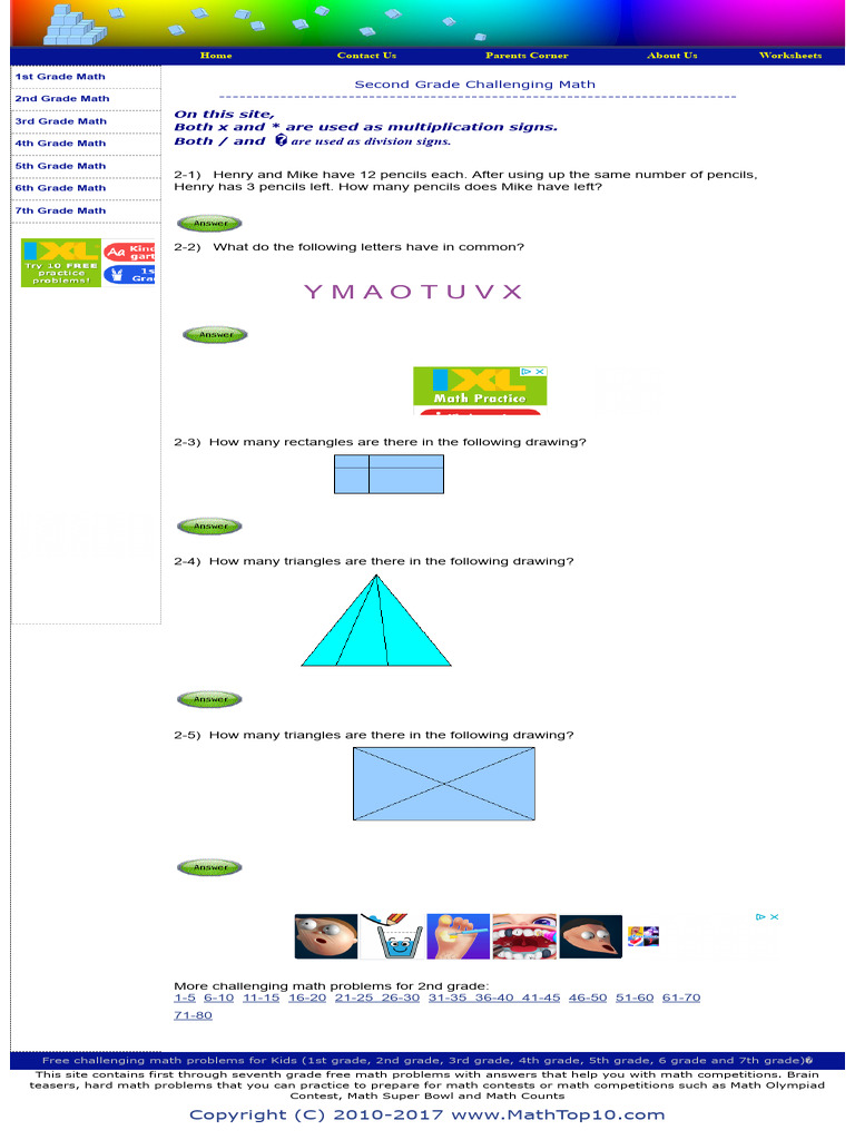 Challenging Math Problems, Advanced Math For Elementary School, Math ...