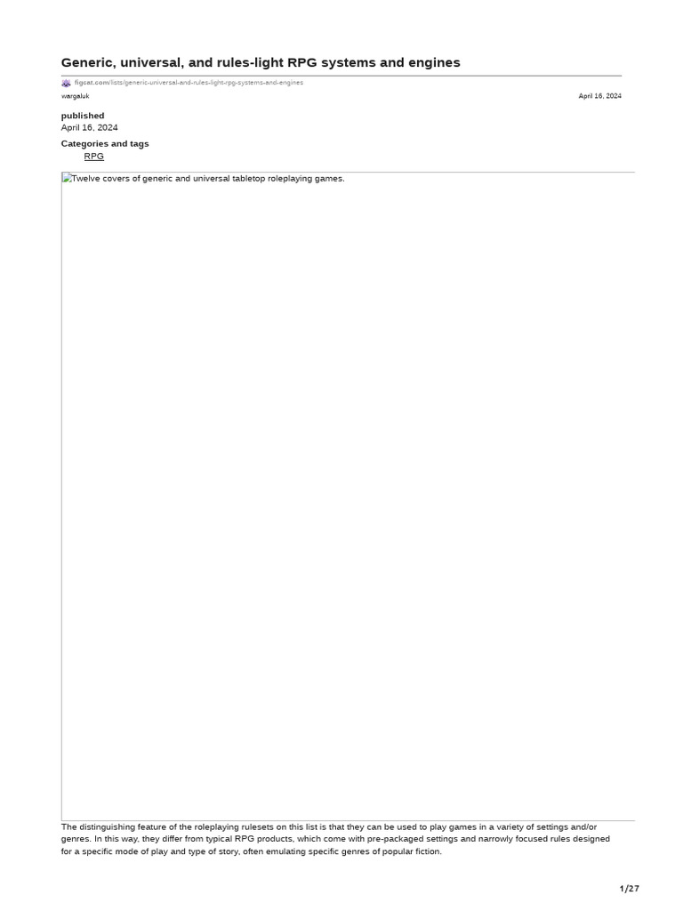 Generic Universal and Ruleslight RPG Systems and Engines | PDF | D20 ...