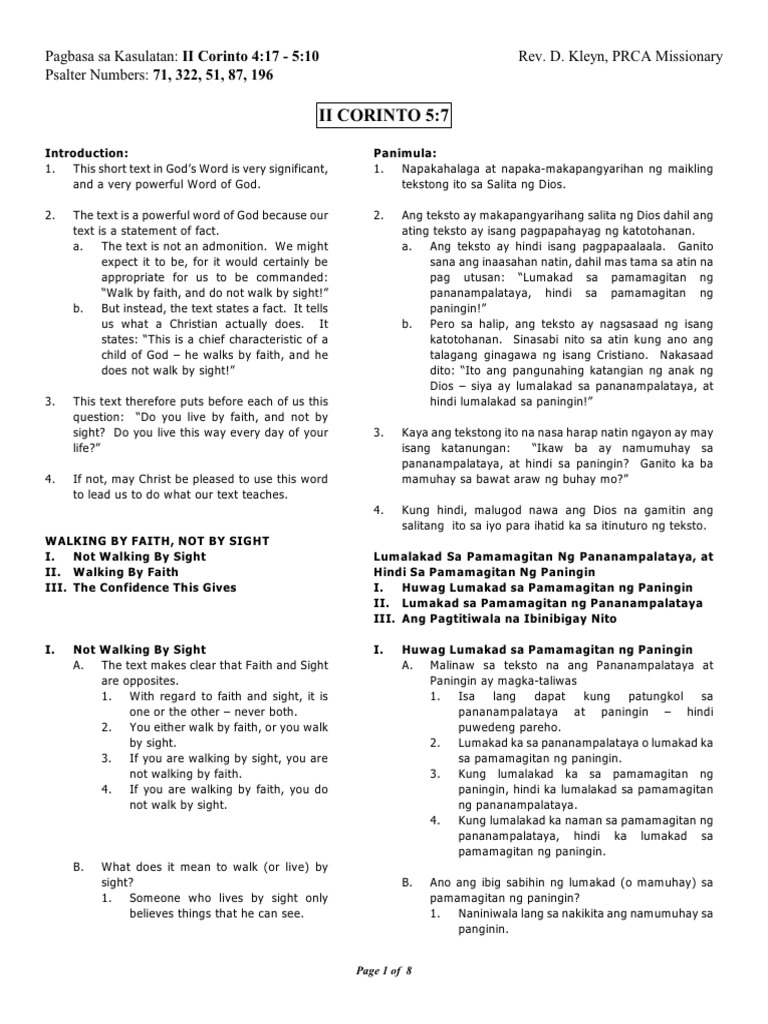 II Corinthians 5 7 Tagalog Sermon | PDF