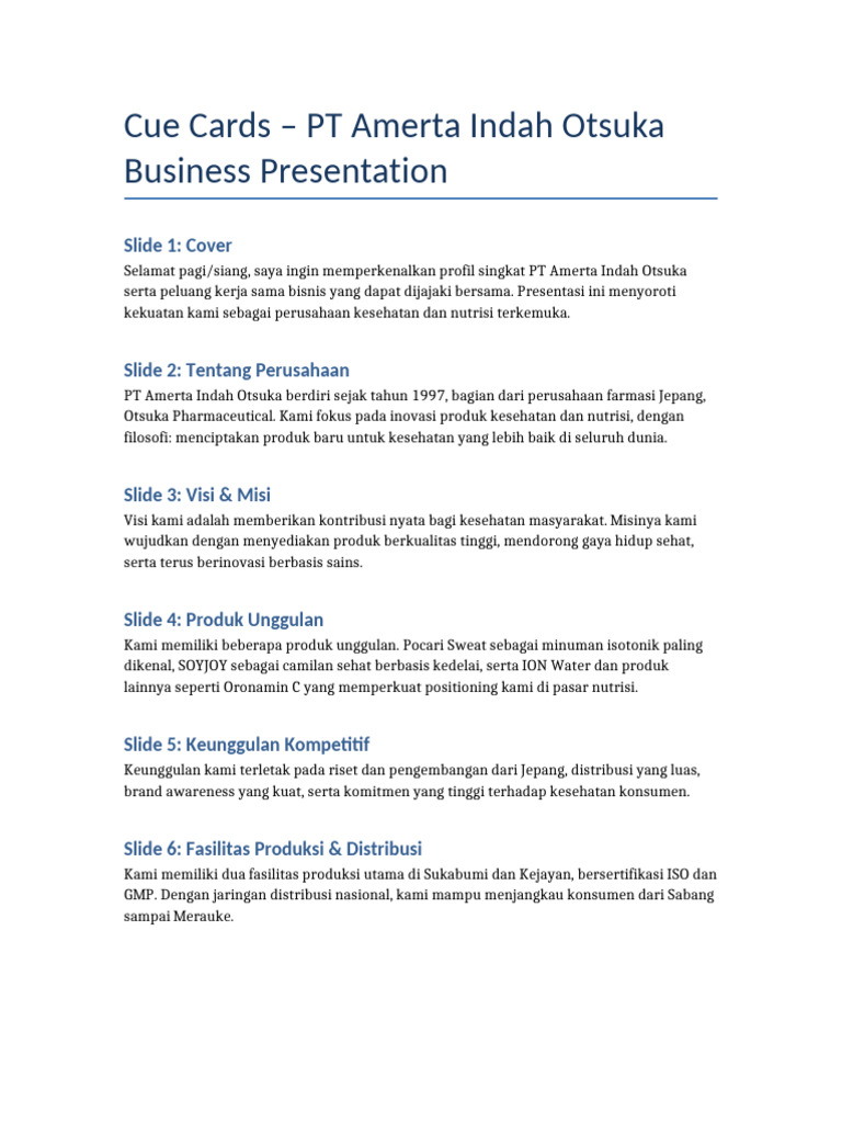 Cue Cards PT Amerta Indah Otsuka | PDF