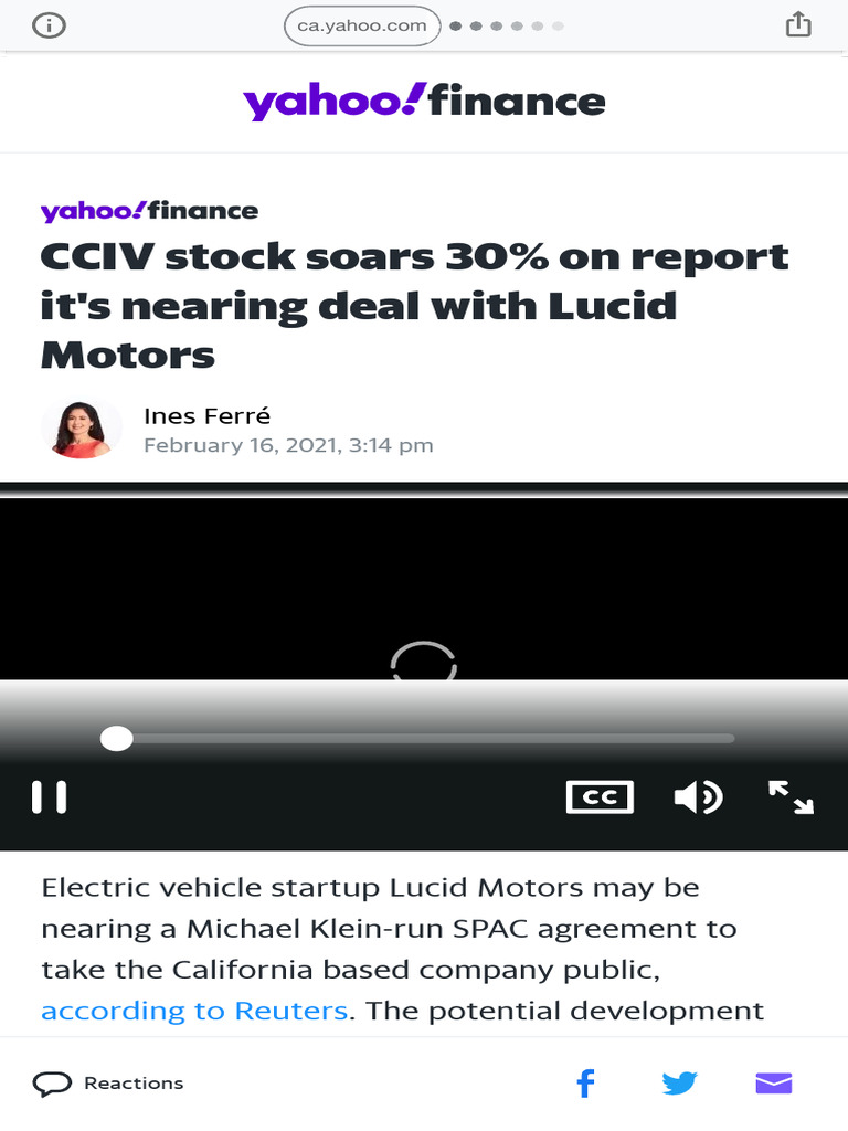 CCIV Stock Soars 30 On Report It's Nearing Deal With Lucid Motors | PDF