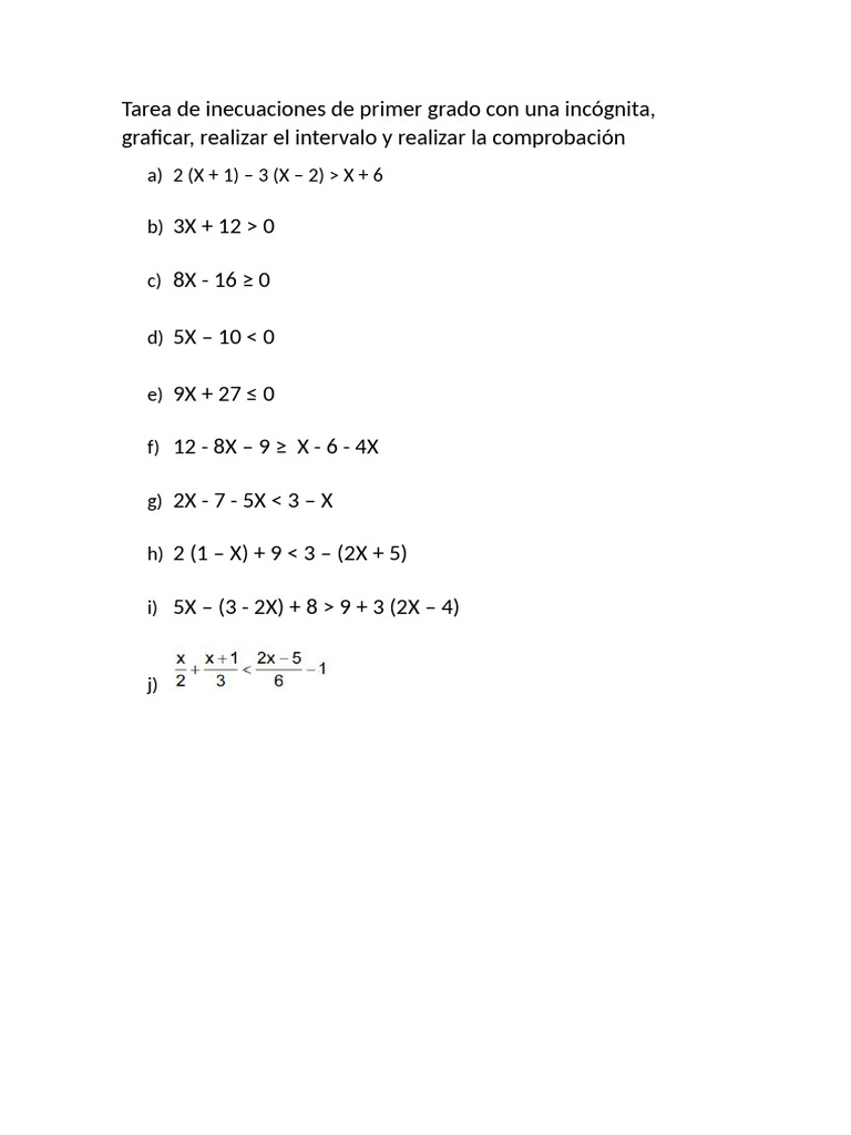 Tarea de Inecuaciones de Primer Grado Con Una Incógnita | PDF
