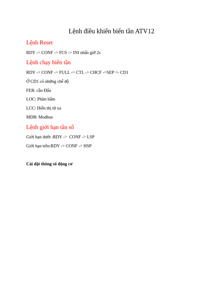 Lệnh điều khiển biến tần ATV12 - fix1 | PDF