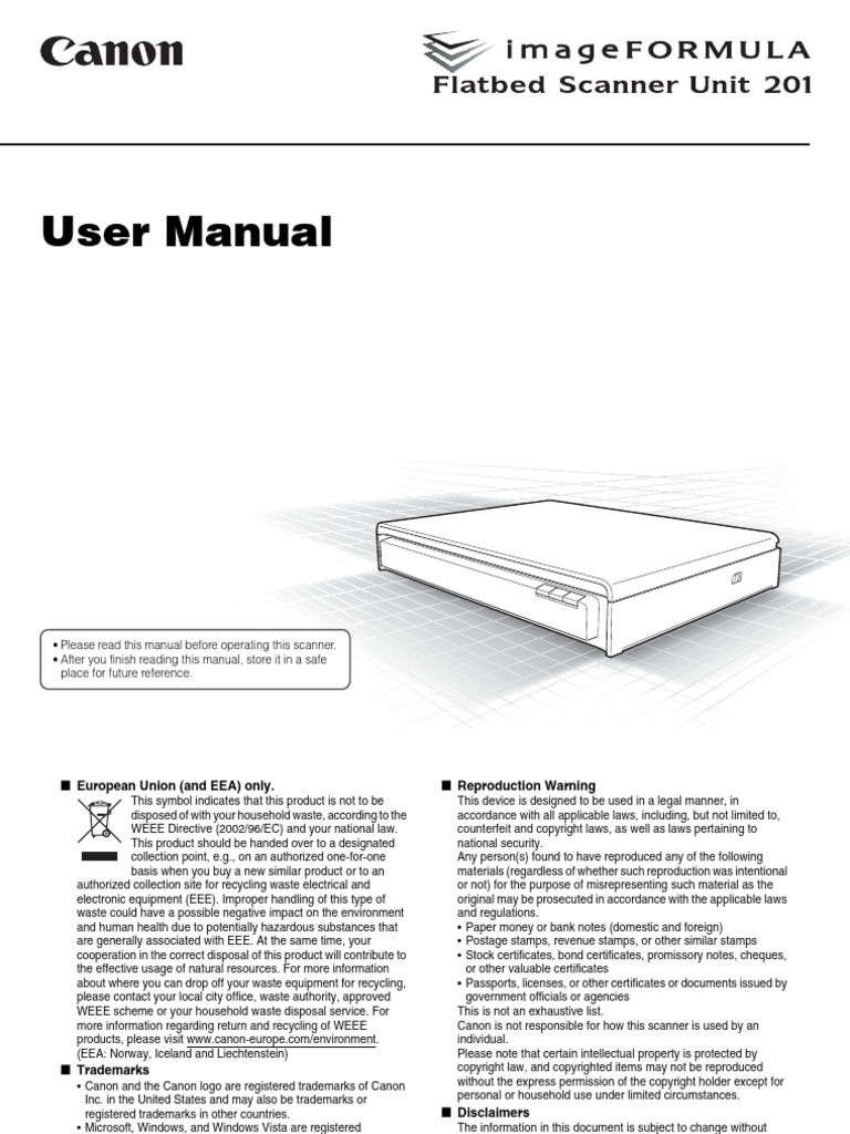 Canon Flatbed Scanner 201 Manual | PDF | Image Scanner | Alternating ...