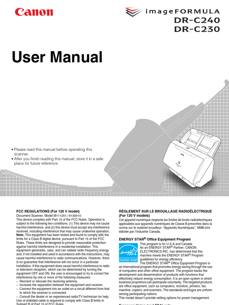 Canon DR-C240 User Manual | PDF | Image Scanner | Microsoft Windows