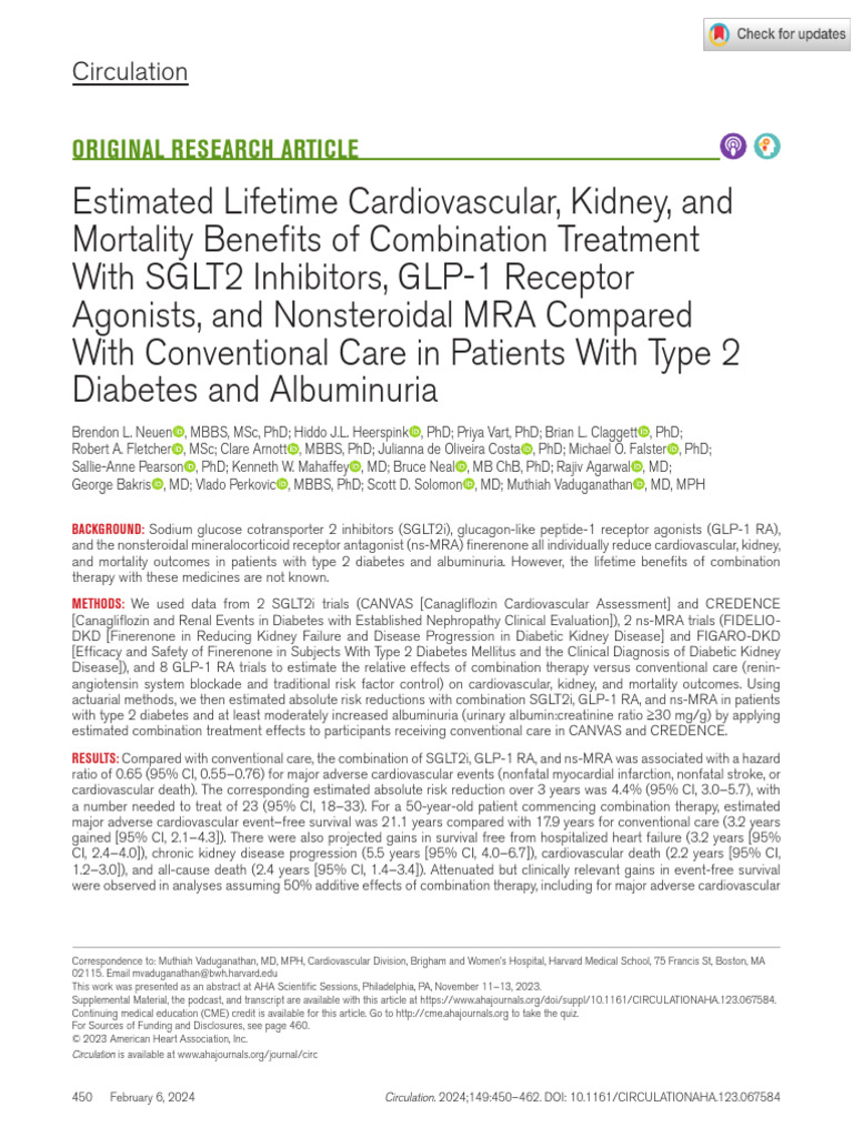 Neuen Et Al 2023 Estimated Lifetime Cardiovascular Kidney and Mortality ...