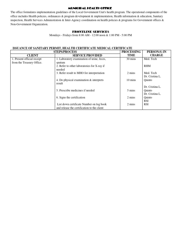 Health Certificate and Sanitary Permit Process | PDF