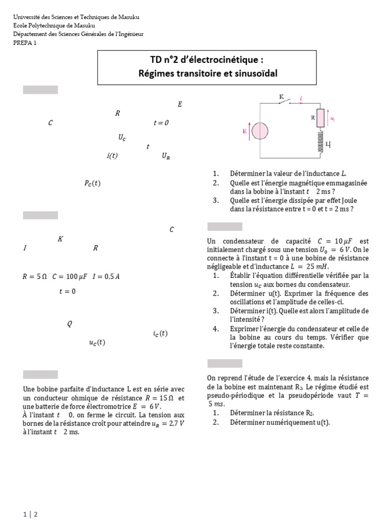 Exercice d'électrocinétique : Circuits RLC | PDF | Condensateur ...