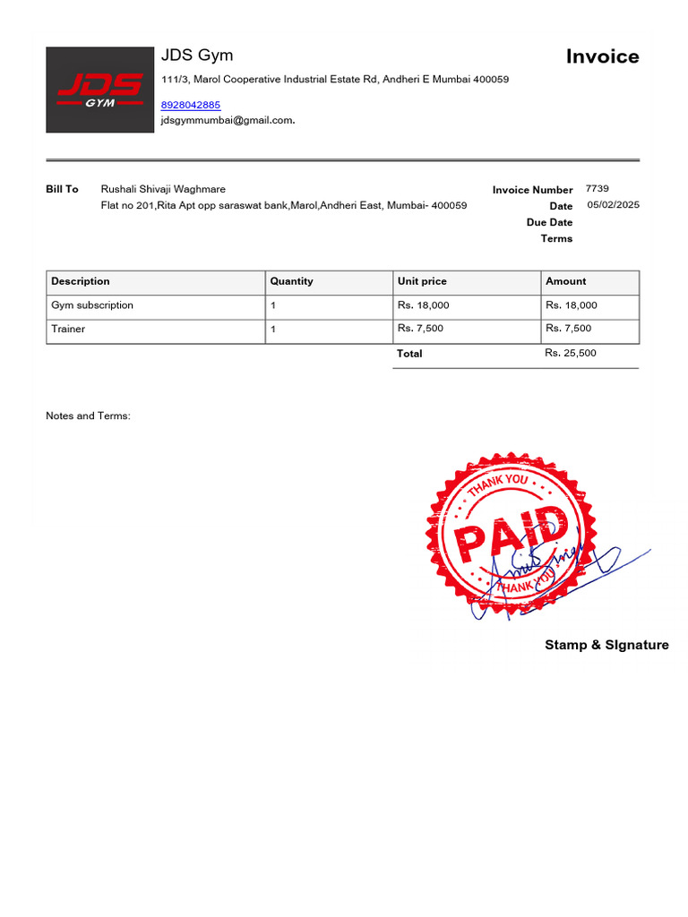 Gym Invoice | PDF