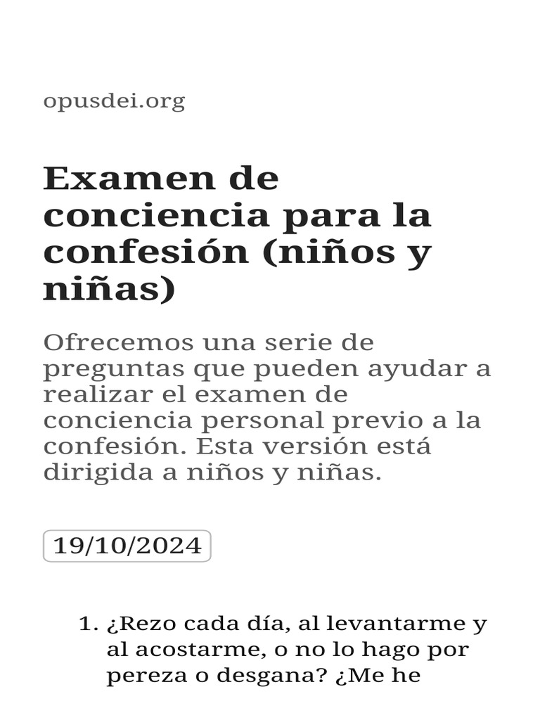 Examen de Conciencia para La Confesion Ninos y Ninas | PDF