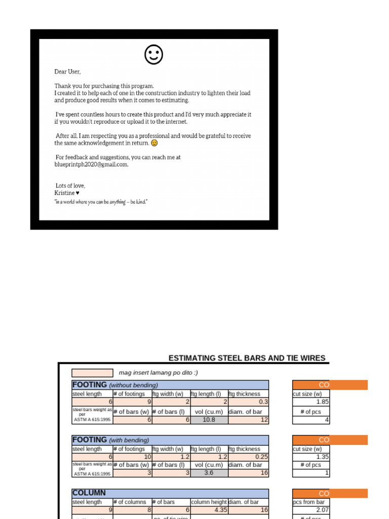 1 - Rebar Estimating Excel | PDF | Materials | Building Materials