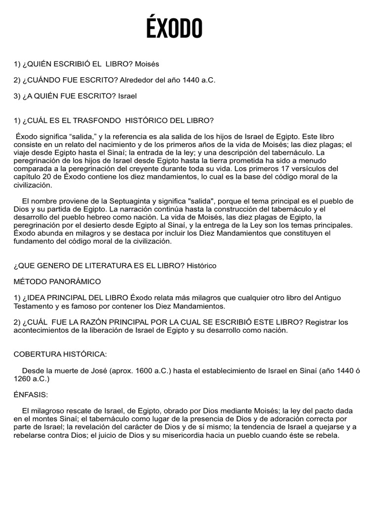 ÉXODO- RESUMEN | PDF | Libro del éxodo | Diez Mandamientos