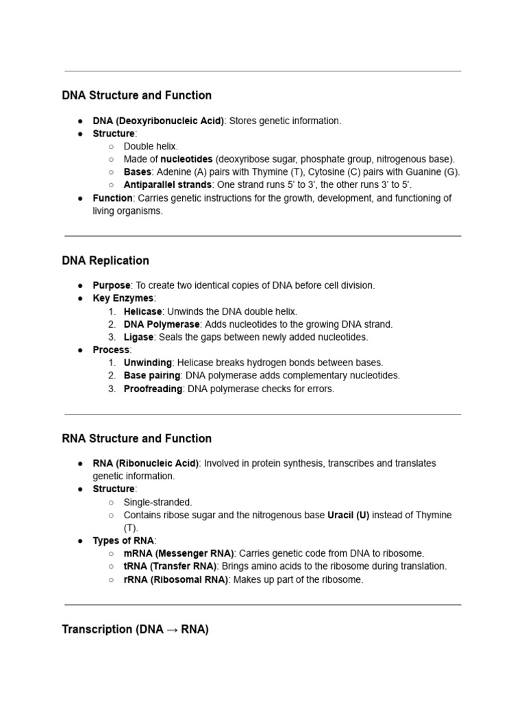 DNA_RNA_Protein synthesis Study Guide | PDF | Rna | Genetic Code