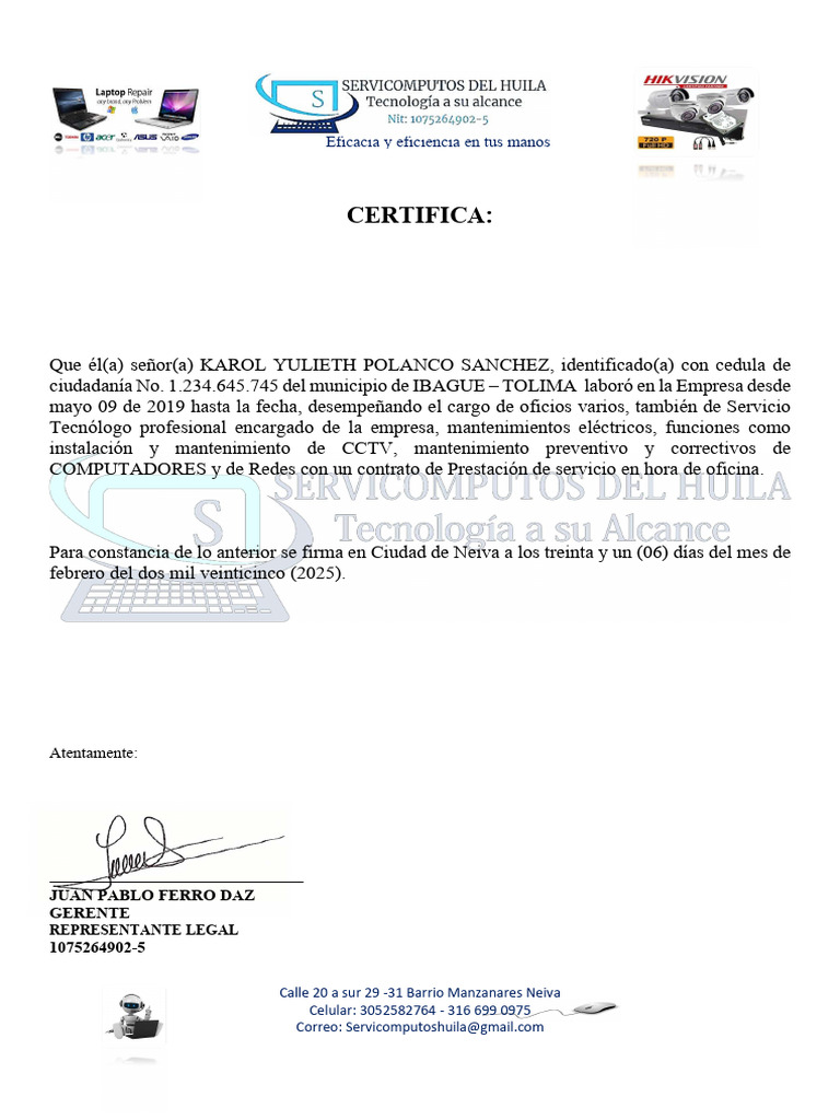 Certificado Laboral Karol Yulieth | PDF