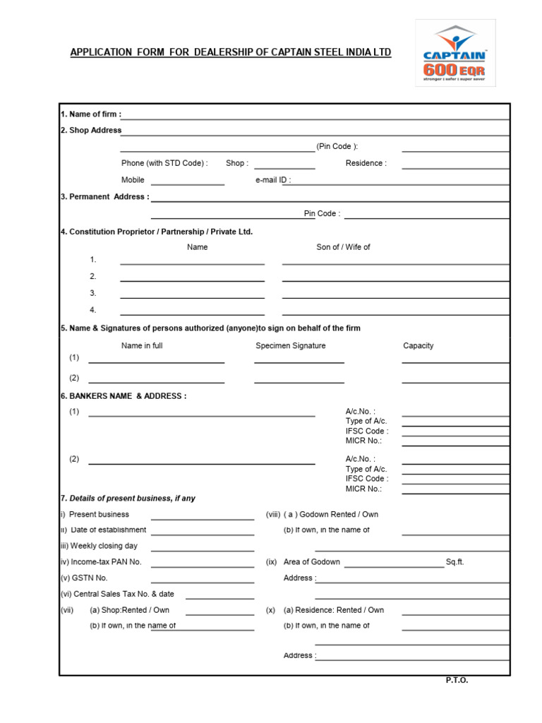 Dealership Application Form | PDF