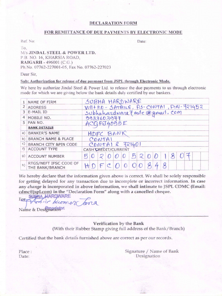 Bank Declaration | PDF