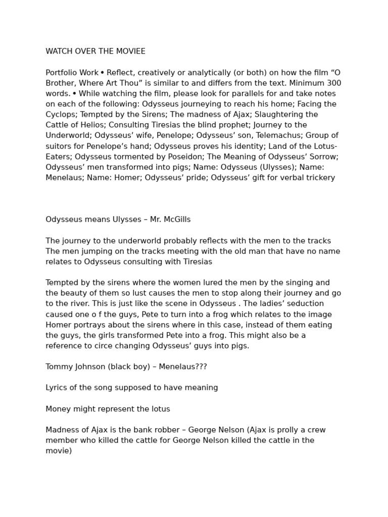 O Brother, Where Art Thou: Film vs. Text Analysis | PDF