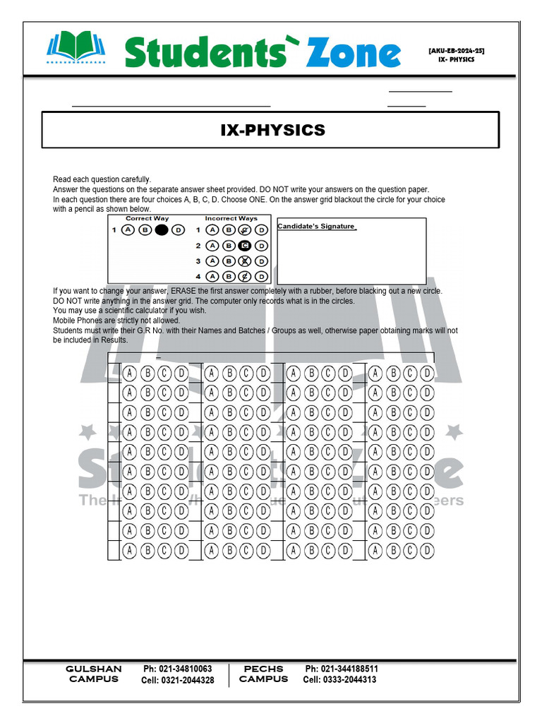 IX Physics AKU-EB Mock 2024-25 | PDF | Force | Liquids