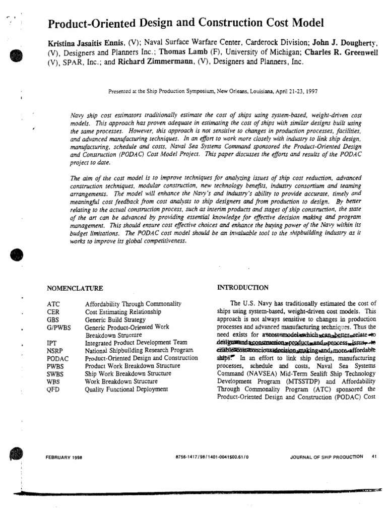 Product-Oriented Design and Construction Cost Model | PDF
