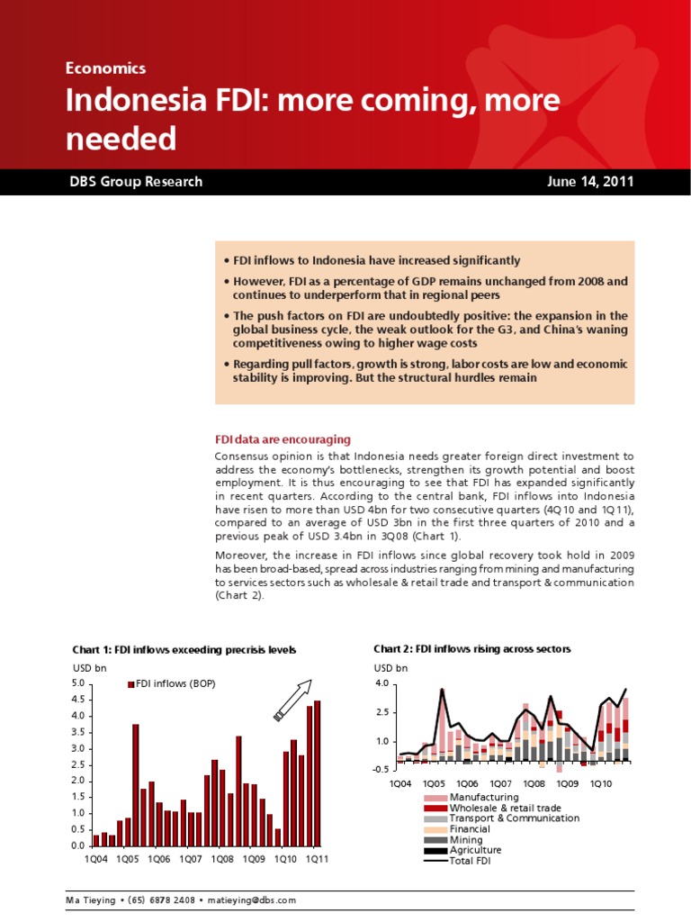 Indonesia Fdi More Coming More Needed Economics Pdf Foreign