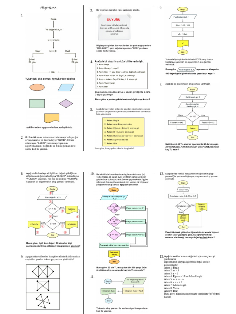 Algoritma Test Düzenlenen | PDF