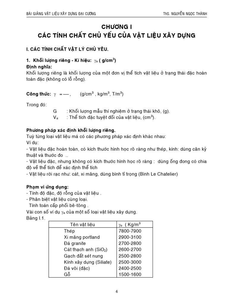 Chuong 1- CAC TINH CHAT CHU YEU CUA VAT LIEU XAY DUNG | PDF