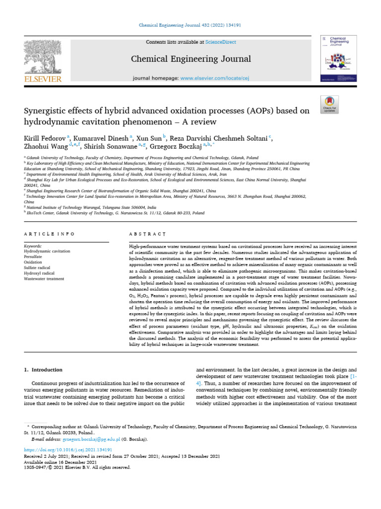 Synergistic Effects of Hybrid Advanced Oxidation Processes Based On ...