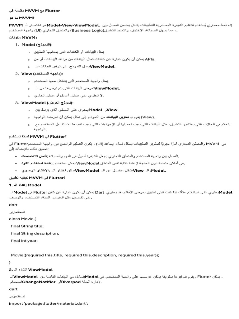 مقدمة في MVVM مع Flutter | PDF