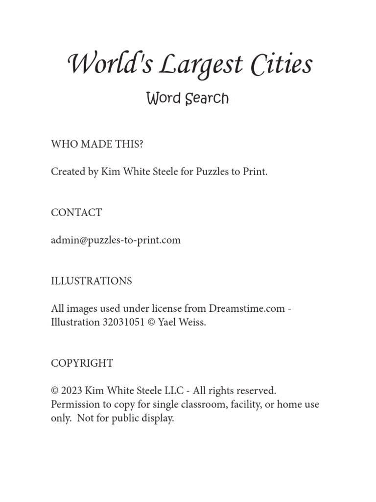 Worlds Largest Cities Word Search | PDF | Word Search | Word Puzzles