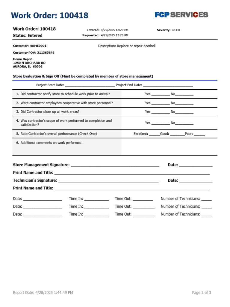 Work Order Report - 100418-2 | PDF